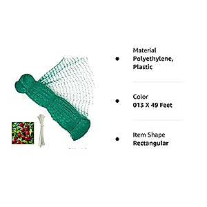 13 x 46 Feet Anti Bird Netting, Green Garden Netting Protect Fruit and Vegetables from Birds and Animals, Bonus 20 PCS Cable Ties - 0.56 in Mesh