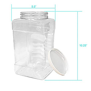 ljdeals 1 Gallon Clear Plastic Storage Containers Grip Jars, Wide Mouth Square Canisters, Pack of 2, BPA Free, Food Safe, Made in USA