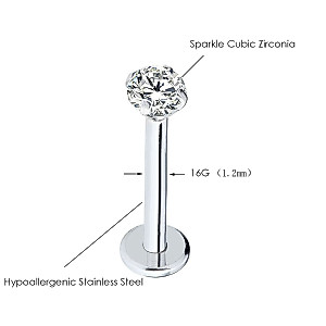 Injoy Jewelry 4 Pairs 16G Stainless Steel 3mm Round Cubic Zircon Lip Studs Labret Monroe Nose Tragus Helix Ear Piercing Jewelry 6-12mm Bar Length