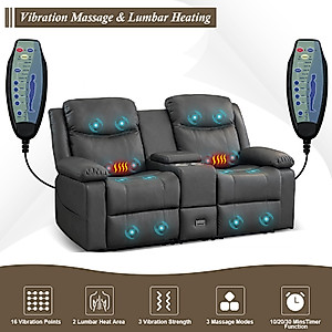 BAIJIAWEI B Loveseat Recliner, Reclining Loveseat with Console, Double Reclining Loveseat, 2 Seater Manual Reclining Couch for Living Room, Office, Home Theater(PU-Grey)