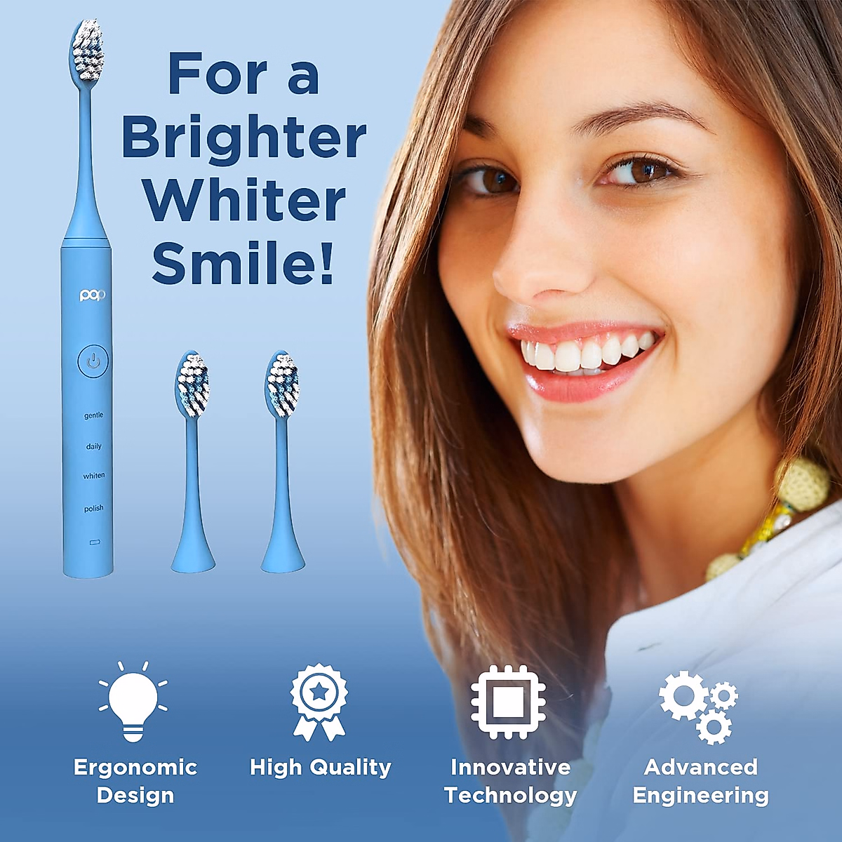 Pop Sonic Pro 2.0 Electric Toothbrush (Blue), Ultrasonic Toothbrush | 45,000 VPM | Electric Toothbrush for Adults & Kids, 4 Mode Electric Tooth Brush - Long-Lasting Dupont Nylon Bristles
