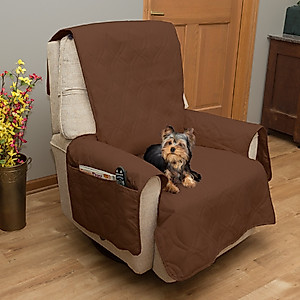 Chair Cover - 100% Waterproof Recliner Cover for Pets - Pet Furniture Cover with Non-Slip Straps and Storage Pockets by PETMAKER (Brown)