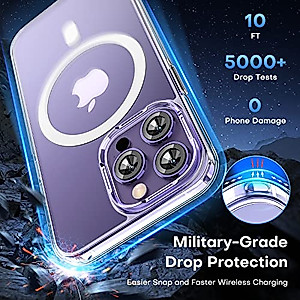 TAURI 【5 in 1 Magnetic Case for iPhone 14 Pro Max [Military Grade Drop Test] with 2X Screen Protector +2X Camera Lens Protector, Transparent Slim Fit Designed for Magsafe Case-Clear