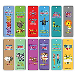 Kids Bookmarks Set (12 Pack)- Animal Silly Jokes Series 2 - Funny Hilarious Lion Sheep Laugh and Learn - Excellent Party Favors Teacher Classroom Reading Rewards and Incentive Gifts for Young Readers