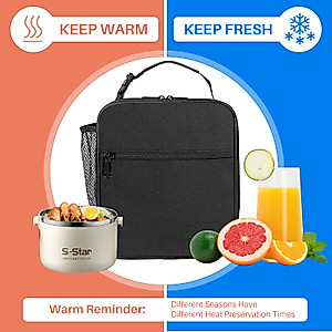 slticase Lunch Box for Men Women Adults, Insulated Lunch Bag for Office Work School Travel Picnic- Reusable Portable Soft Lunch box, School Thermal Meal Tote Bag Set Black