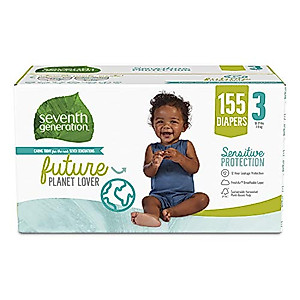 Seventh Generation Baby Diapers, Size 3, 155 count for Sensitive Skin (Packaging May Vary),155 Count (Pack of 1)