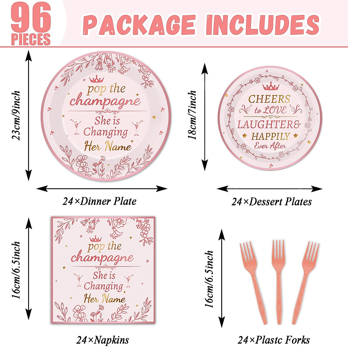 gisgfim 96 PCS Rose Gold Bachelorette Party Paper Plates Decorations Bridal Shower Party plates Decor Engagement Plates And Napkins Sets for Girls Bride Engagement Bachelorett Wedding Party