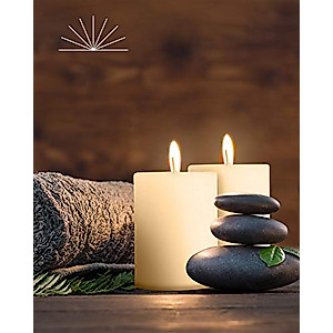 Mottled Pillar Candles by Bask - Set of 8 - 3" x 4" Dripless Unscented Candles in Ivory for Home Decor, Relaxation & All Occasions