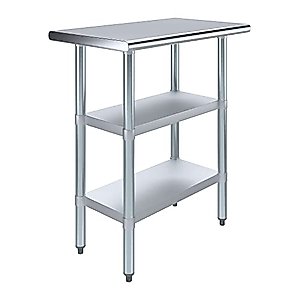 30" Long X 18" Deep Stainless Steel Work Table with 2 Shelves | Metal Food Prep Station | Commercial & Residential NSF Utility Table