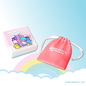 Sanrio Womens Pink Skull and Kuromi Earrings Set 2 Pairs - Silver Plate and Enamel Sanrio Stud Earrings Officially Licensed