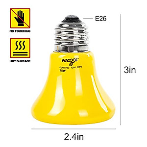 WACOOL Ceramic Heat lamp Bulbs for Reptiles, Color Changing Reptile Heat Lamp 75W 2 Pack, Reptile Heat Light Bulb