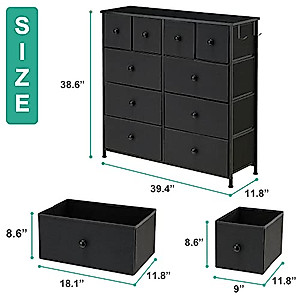 Sapodilla 10 Drawers Dresser for Bedroom,Chest of Drawers with Metal Frame Side Hook Wood Top,Large Capacity Closet Dresser in Living Room Hallway Nursery Storage Room (Black Grey, 10 Drawers)