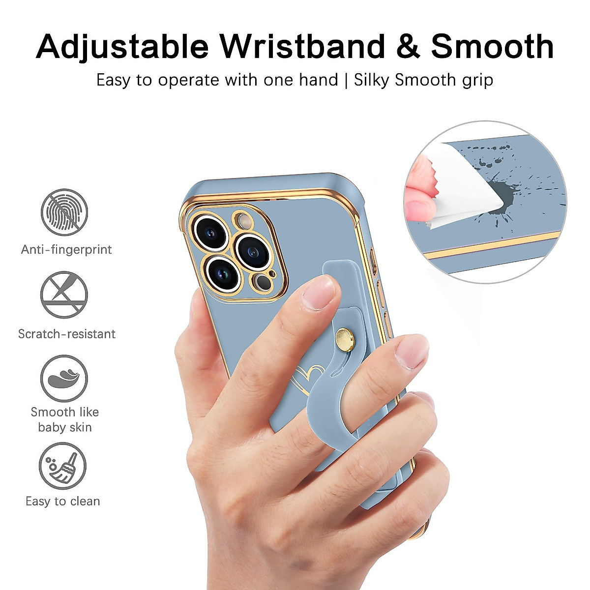 BENTOBEN for iPhone 13 Pro Max Phone Case, Cute Heart Adjustable Strap Wristband Kickstand Holder Shockproof Protective Soft TPU Luxury Plating Raised Trim Girls Women iPhone 13 Pro Max Case, Gray