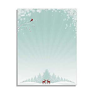 Christmas Cardinal Holiday Stationery Paper - 80 Sheets of Letterhead for Winter & Holiday Events