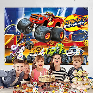 Blaze and The Monster Machines Birthday Decorations, Blaze and The Monster Machines Happy Birthday Banner Backdrop for Blaze and The Monster Machines Birthday Party Supplies (5x3ft)