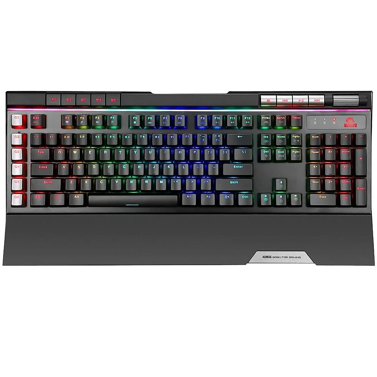 Marvo BigBang P1 KG965G RGB Mechanical Gaming Keyboard, Full Size Mutimedia, USB 2.0, Blue Switches, RGB backlighting For Each Key, Anti-ghosting, 19-key Rollover Support, 6 macro keys, Black