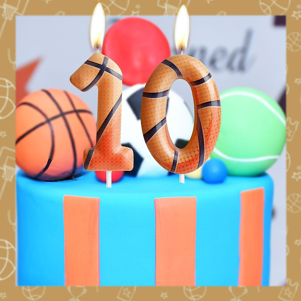 Zi Lan Basketball 13th Birthday Candle Brown Basketball Themed Cake Candles Happy Birthday Party Cake Topper for Boy Girl Kid Sport Theme Party Decorations Celebration Supplies