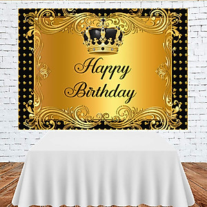 Lofaris Royal Little Prince Party Backdrop Black and Gold Crown Curtain Happy Birthday Background Little Boy First Birthday Party Decoration Supplies Cake Table Banner7x5ft