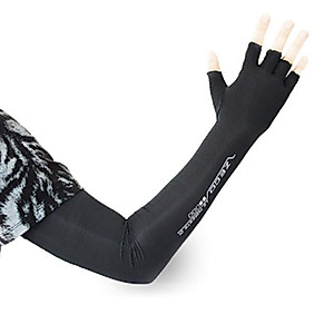 HODORPOWER UV Protection Gloved Arm Sleeves for Men & Women Cycling Ice Arm Sleeve Fingerless Sun Compression Long Arm Cover, Black, One Size
