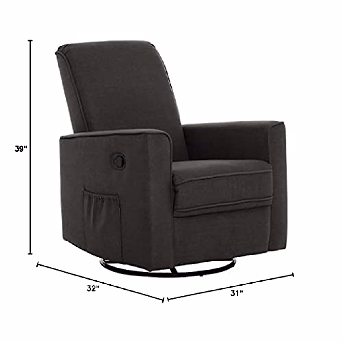 Evolur Raleigh Upholstered Plush Seating Glider Swivel, Rocker, Recliner, Glider for Nursery in Charcoal, Greenguard Gold Certified, Modern Nursery Recliner, Environmentally Conscious Glider