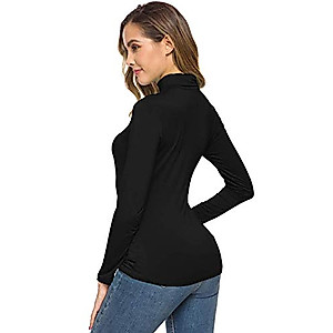 POPZONE Womens Soft Long Sleeve Slim Basic Turtleneck Lightweight Pullover Tops Black Medium