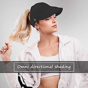 Generic Sun Hats for Women, Outdoor Uv Protection Hollow Top Sun Hat, Summer Wide Brim Sun Protection Hat, Sun Hat with Ponytail Hole for Women, Women's Outdoor Adjustable Sun Hats(Black), 5