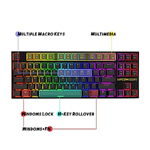 Gaming Keyboard Mechanical 87 Key Silent Red Switch, KITCOM TKL RGB NKRO Backlit Per Key Double-Shot ABS keycaps Programmable Macro Detachable Type-C Quiet Wired Keyboard for Windows Laptop PC NK60T