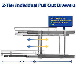 SIMCAS 2 Tier Individual Pull Out Cabinet Organizer 20" W x 21" D, Slide Out Kitchen Cabinet Storage Sliding Shelves, Heavy-Duty Wire Basket for Pantry Kitchen Cabinet Organizers and Storage, Chrome