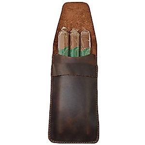 Hide & Drink, Rustic Durable Slim Leather Cigar Case Holder for Three 50 Ring Cigars, Classic, Handmade (Bourbon Brown)