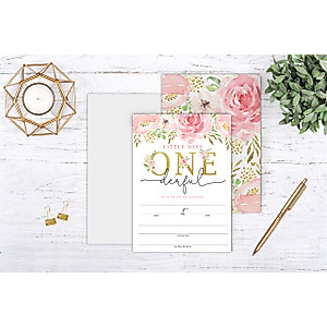 Your Main Event Prints Little Miss ONEderful First Birthday Invitations With Flowers and Butterflies - 20 Invitations - Envelopes Not Included