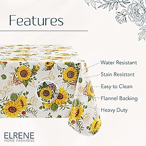 Elrene Home Fashions Sunflower Season Vintage Floral Water- and Stain-Resistant Vinyl Tablecloth with Flannel Backing, 52 Inches X 70 Inches, Rectangle