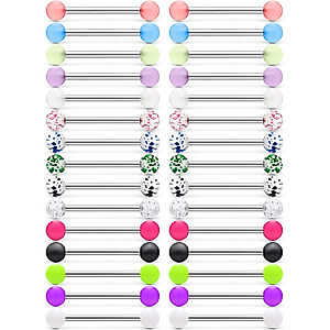 SCERRING 15 Pairs 16G Stainless Steel Tongue Barbell Ring Nippleings Nipple Rings Acrylic Balls Body Piercing Jewelry Retainer 19mm