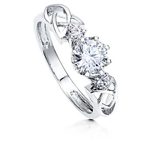 BERRICLE Sterling Silver 3-Stone Wedding Engagement Rings Round Cubic Zirconia CZ Celtic Knot Promise Ring for Women, Rhodium Plated Size 7.5