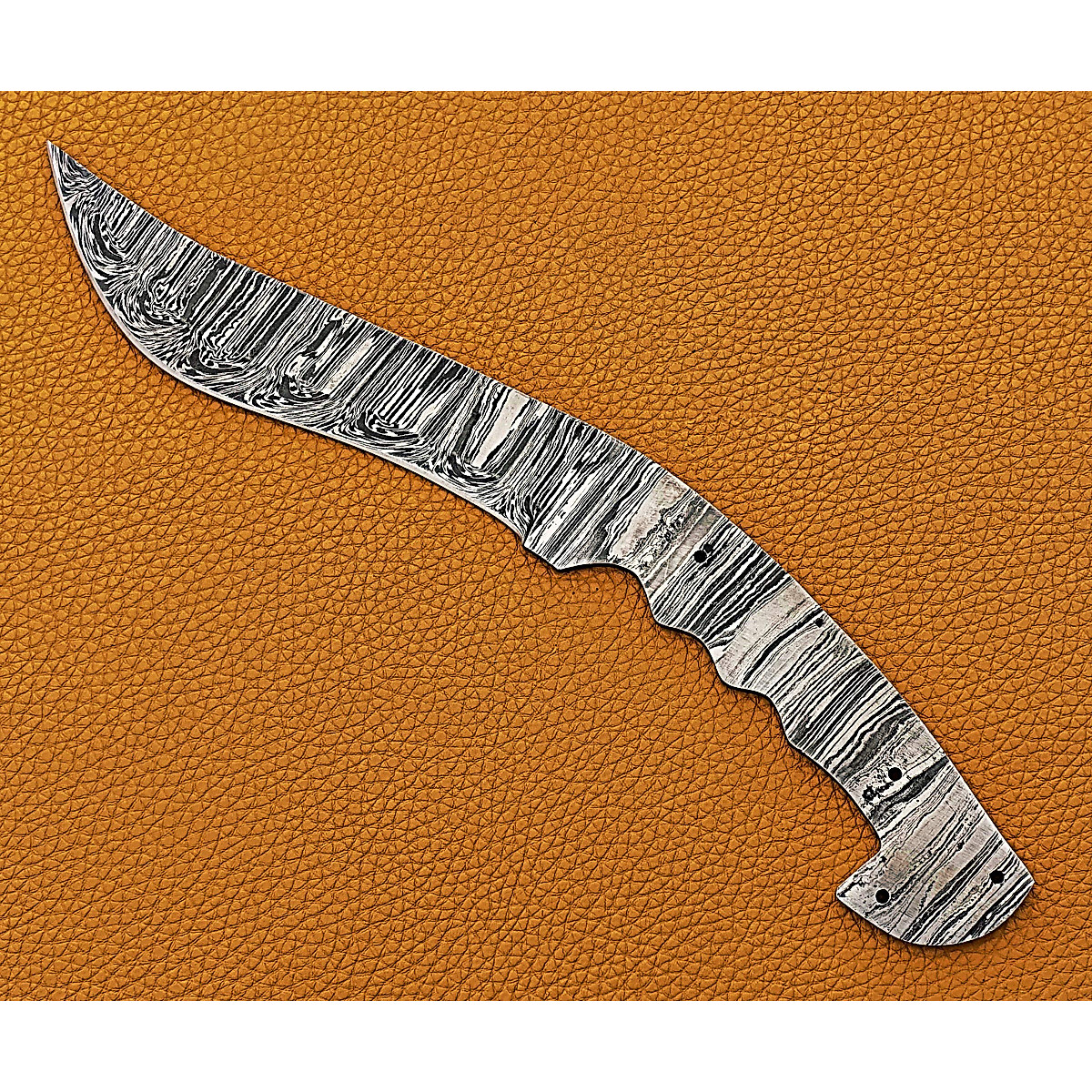 11 inches Long Dao Blade Hunting Knife, Hand Forged Ladder Pattern Damascus Steel Blade, 5" Finger Serration Scale Space with 4 Pin Hole, 6" Trailing Point Dao Blade with 5.5" Cutting Edge