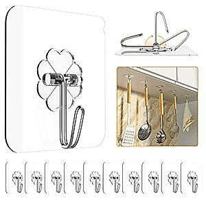probebi Adhesive Hooks for Hanging Heavy Duty - 12 Pack Wall 13lb(Max) Sticky Waterproof Wall Hangers Without Nails For Kitchen, Bathroom, Indoor Use for Home & Office