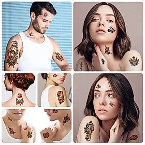 Yazhiji 77sheets Waterproof Temporary Tattoo for Men or Women 17sheets Larger Half Arm Wolf Peony Butterfly Snake Fake Tattoos for Boy or Girl And 60 sheets Tiny Flower Tattoo Sticker for Kids