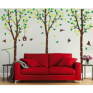 128 x 82inch Giant Jungle Forest Tree Wall Decals Birds Wall Stickers Green Leaves Wall Murals Decor for Kids Bedroom Nursery Living Room Office Home Decoration (Brown)