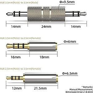 Headphone Adapter 2.5mm to 3.5mm adapter, Gold Plated 3.5mm Female to 2.5mm Male Audio Adapter/2.5 mm Female to 3.5 mm Male 4 Poles Jack Stereo Adapter /4 Ring Jack Stereo or Mono 3 in 1 Pack