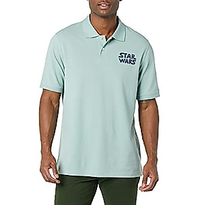 Amazon Essentials Disney | Marvel | Star Wars Men's Regular-Fit Cotton Pique Polo Shirt, Pack of 2, Star Wars Logo Ships, Medium