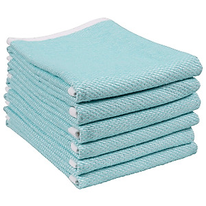 Reversible Terry Web Kitchen Towels | Set of 6 18 x 28 Inch Absorbent, Durable, Beautiful, and Luxuriously Soft Kitchen Towels | Perfect for Kitchen Spills, Cleaning, and Drying Your Hands - Aqua