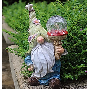 Qukueoy Garden Gnomes Statues Outdoor Decor with Solar Lights, Animal Outside Garden Decorations for Yard, Funny Gnome Gifts (Green)