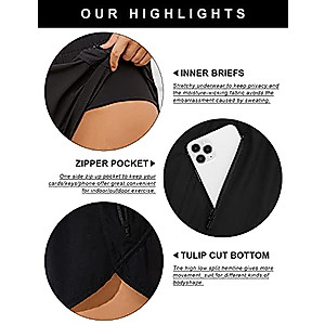 Blooming Jelly Womens High Waisted Running Shorts Athletic Workout Shorts Quick Dry Pants with Zipper Pocket (M,Black)