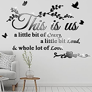 3D Acrylic Mirror Wall Stickers Removable Family Inspirational Quote Mirror Wall Decal This is Us DIY Art Motivational Mirror Mural Wall Decor for Home Decoration Bedroom Living Room (Black)