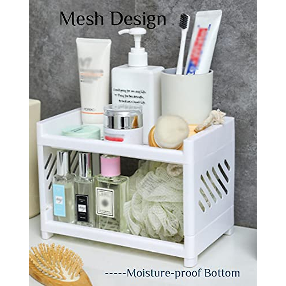 2-Tier Small Bathroom Organizer Countertop: Bathroom Counter Organizers Cabinet Vanity Storage Organizing Tray Cosmetic Standing Shelf Spice Rack for Kitchen Living Room Dressing Table White hegsymum