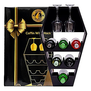 HippoProof Coffin Wine Rack Countertop - Wood Coffin Rack for Kitchen or Living Room - Black Wooden Coffin Shelf Bottle Holder - Gift on Any Occasion, Length: 7 inches , Height: 25 inches x 15 inches