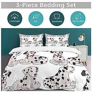 HotcoS Cute Dalmatian Comforter Set Queen 3 Pieces Bedding Set Lightweight Soft Bedding Comforter Sets for All Season with 1 Duvet Cover 90"x90" 2 Pillow Shams 30'' X 20''