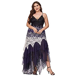 Ever-Pretty Women's Tea Length Lace A-line Dress for Weddings Plus Size Midi Cocktail Dress Purple US20