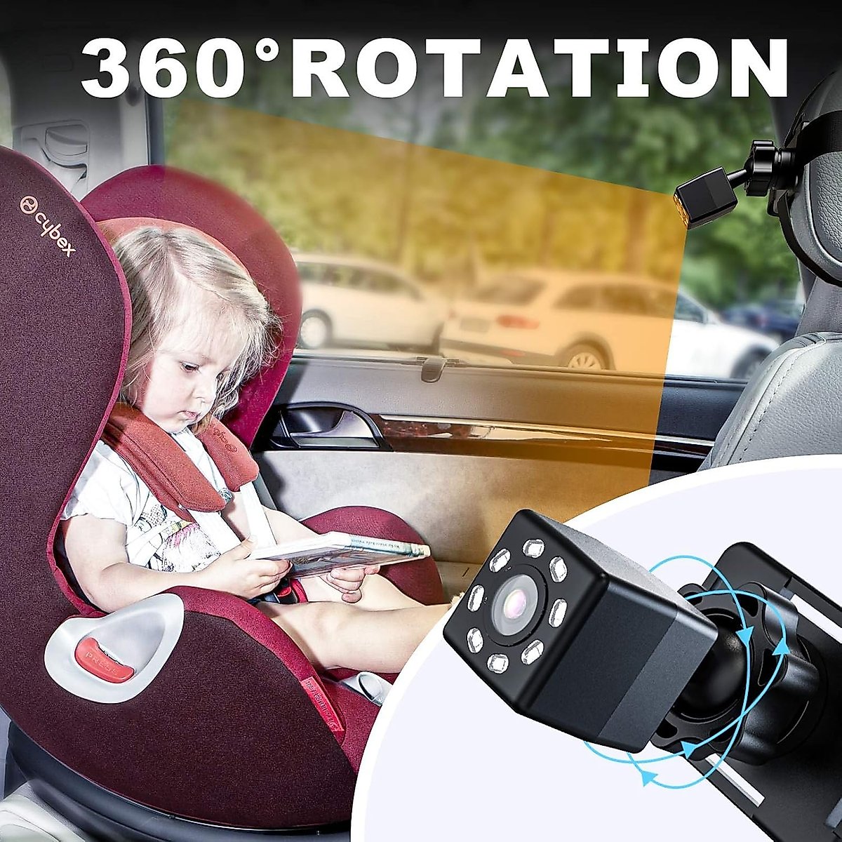 Itomoro Back Seat Baby Car Camera with HD Night Vision Function Car Mirror Display, Reusable Sucker Bracket, Wide View, 12V Cigarette Lighter, Easily Observe the Baby’s Move