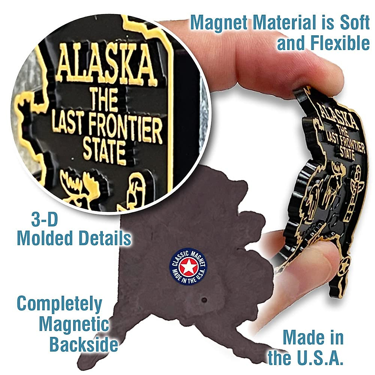 Alaska Small State Magnet by Classic Magnets, 2.2" x 2.2", Collectible Souvenirs Made in The USA