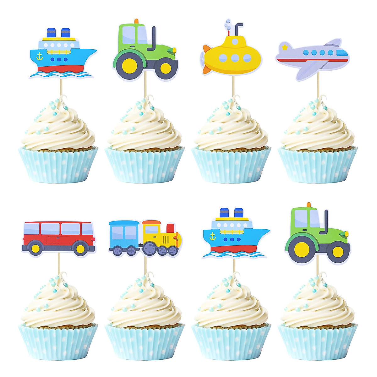 Gyufise 36Pcs Transportation Cupcake Toppers Car Truck Train Airplane Ship Party Cake Toppers Picks for Kids Birthday Baby Shower Party Decorations Supplies
